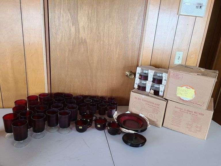 Assorted Ruby Red Dinnerware, Ruby Red Glasses, etc. (Contents of ...