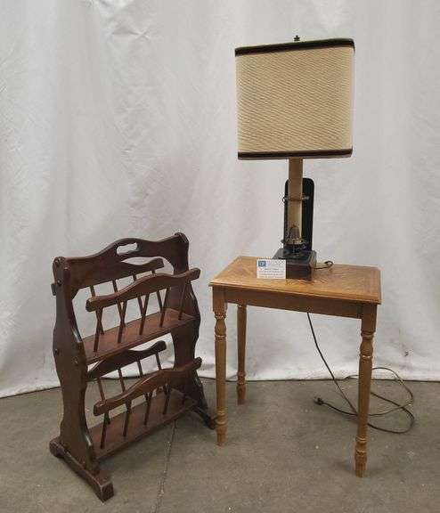 Magazine Rack, Table, Lamp - Colorado Premier Realty & Auction Services