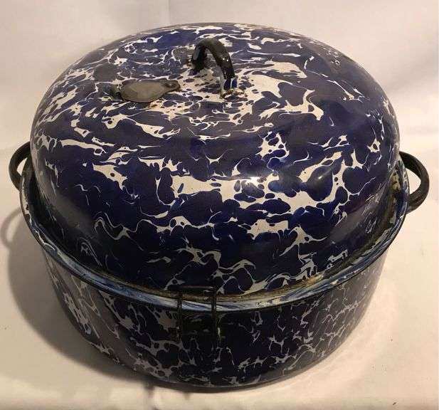 Blue & White Enamel Porcelain Roaster - Creamer Auction