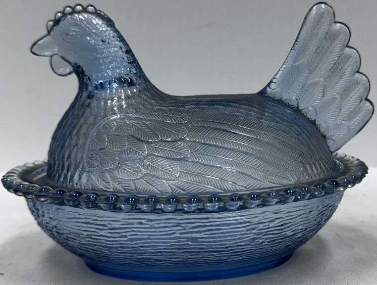 Blue Glass - Hen on Nest - Creamer Auction