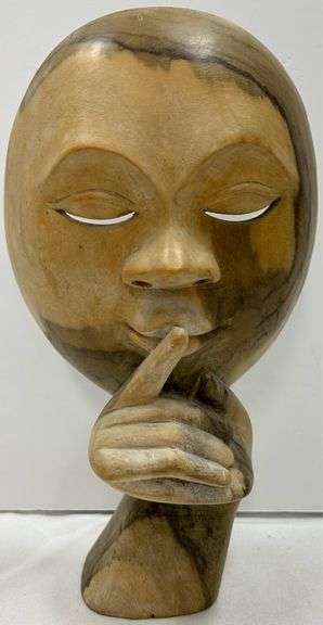 Wooden Art Sculpture “Be Quiet Please” Face Mask - Creamer Auction