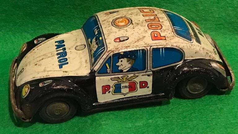 Tin Friction Car - P. D. Police Patrol Car - Creamer Auction