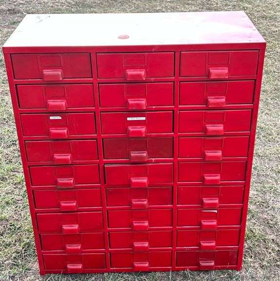 Red Metal Shop Organizer — 27 Drawer - Creamer Auction