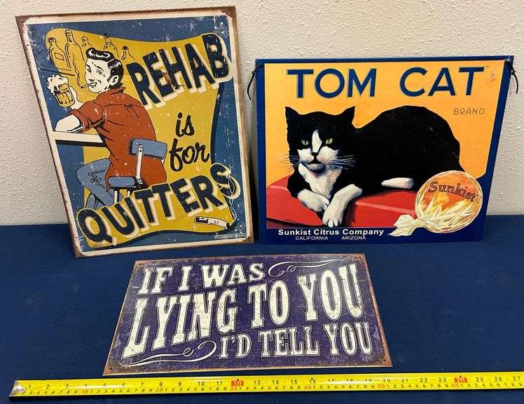Group of (3) Reproduction Tin Decorative Signs - Creamer Auction