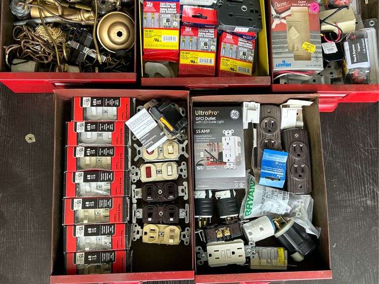Large Lot of Misc Electrical Parts — Drawers Not Included - Creamer Auction