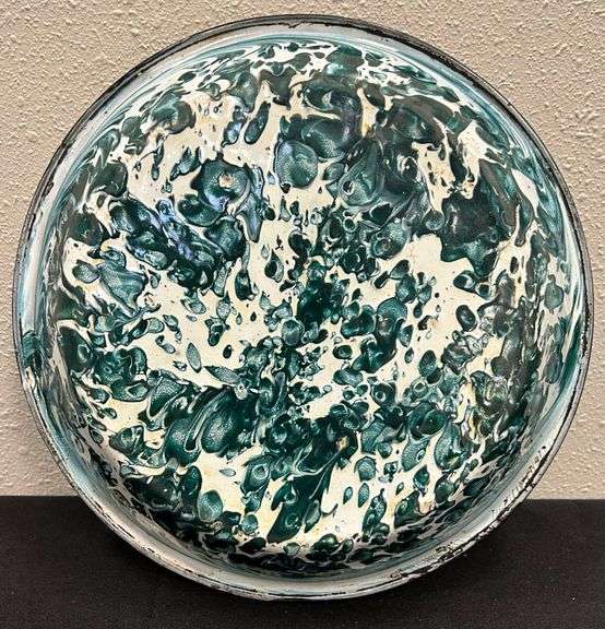 Green White Enamel Pie Pan Creamer Auction