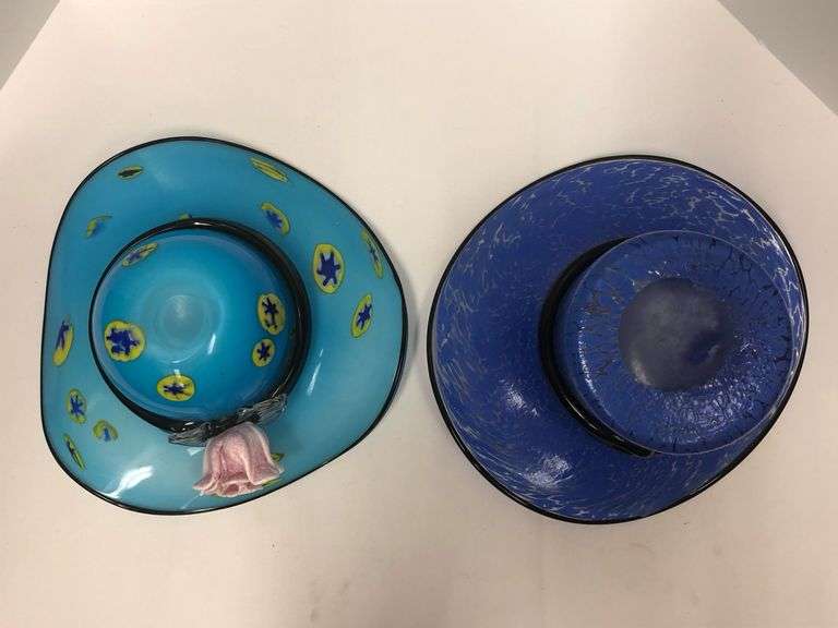 Pair of Glass Hat Sculptures - Creamer Auction