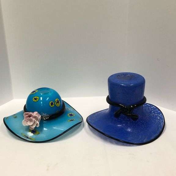 Pair of Glass Hat Sculptures - Creamer Auction