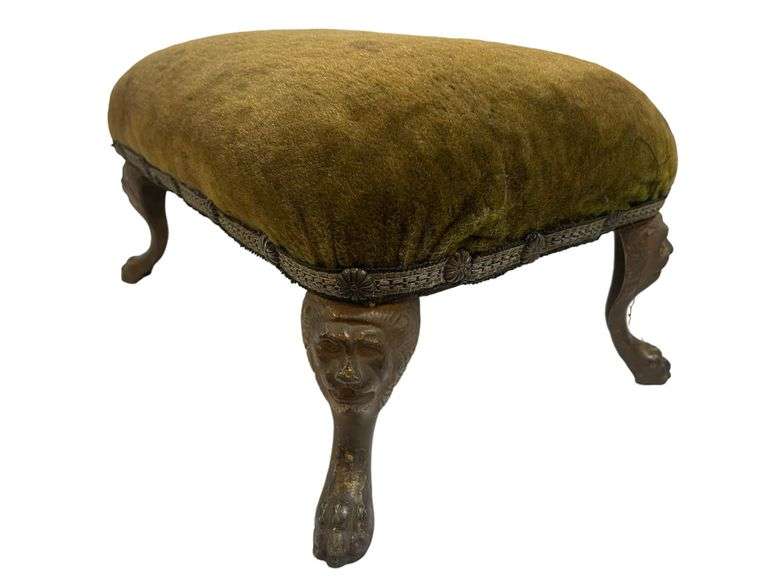 Smaller Size Foot Stool - Lion Head Feet - Creamer Auction