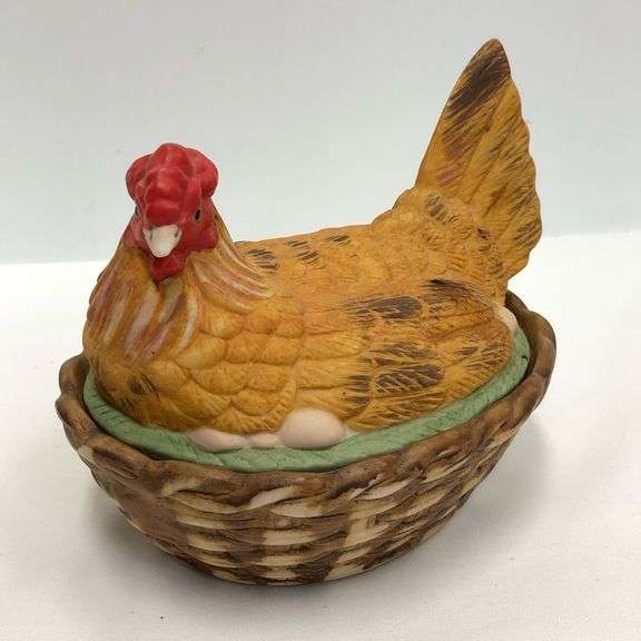 Bisque Porcelain Nesting Hen Dish - Creamer Auction