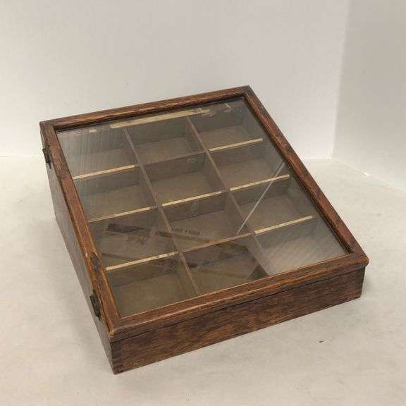 Small Wooden Counter Top Slant Top Display Case - Creamer Auction