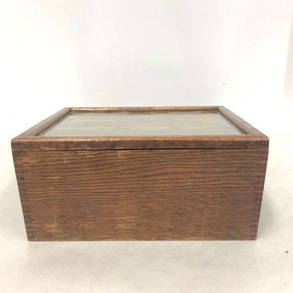 Small Wooden Counter Top Slant Top Display Case - Creamer Auction