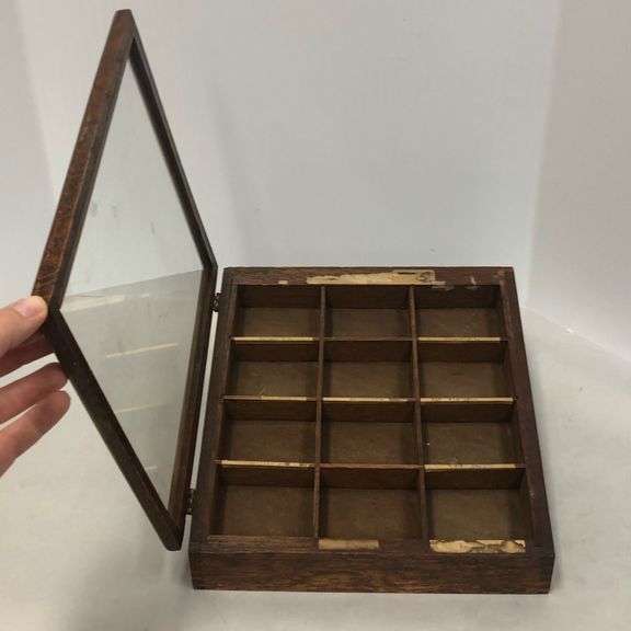 Small Wooden Counter Top Slant Top Display Case - Creamer Auction