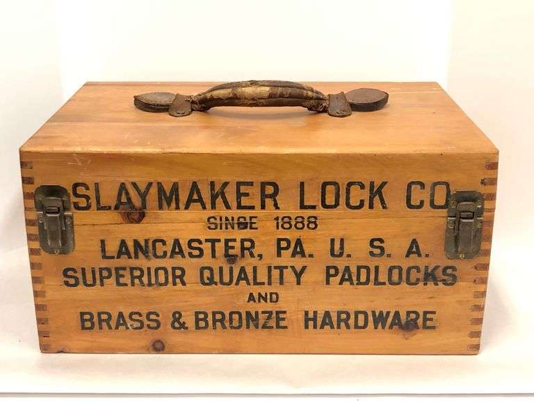 Wooden Slaymaker Lock Co. - Wooden Tool Box Case - Creamer Auction
