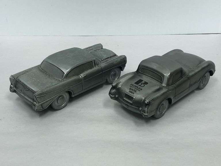 (2) Pot Metal Car Banks - Corvette & 1957 Chevy - Creamer Auction