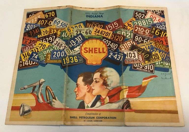 1932 Shell Petroleum Company - Indiana Road Map - Creamer Auction