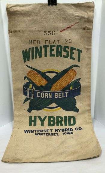Winterset Cornbelt Hybrid Seed Corn - Cloth Seed Sack - Creamer Auction