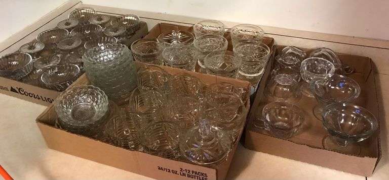 Large Lot of Clear Glass Ice Cream Cups / Sherberts, Small Pitchers ...
