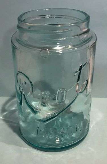 Root Mason Blue Glass Fruit Jar - Creamer Auction