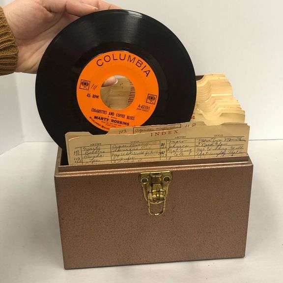 Lot of 45 RPM Records in Metal Case - Various Records - Creamer Auction