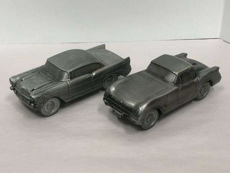 (2) Pot Metal Car Banks - Corvette & 1957 Chevy - Creamer Auction