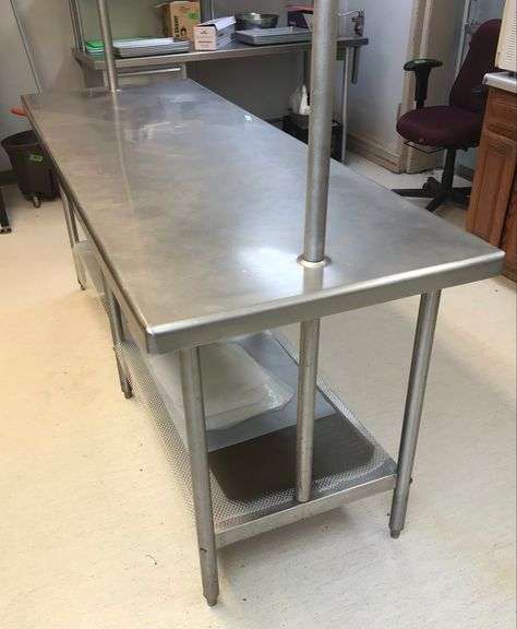 Stainless Steel Kitchen Prep Table with Upper Pan Rack - Creamer Auction
