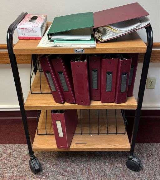Rolling Office Cart – Wood Shelves with Metal Frame and Binder Storage ...