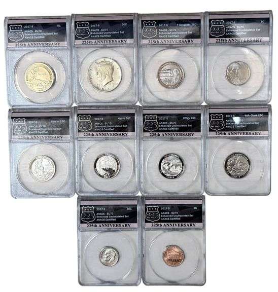2017-S Enhanced Uncirculated 225th anniversary 10 Coin Set ANACS EU70 ...