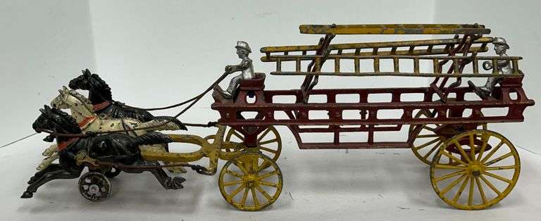 Early Cast Iron Horse Drawn Fire Ladder Wagon - Creamer Auction