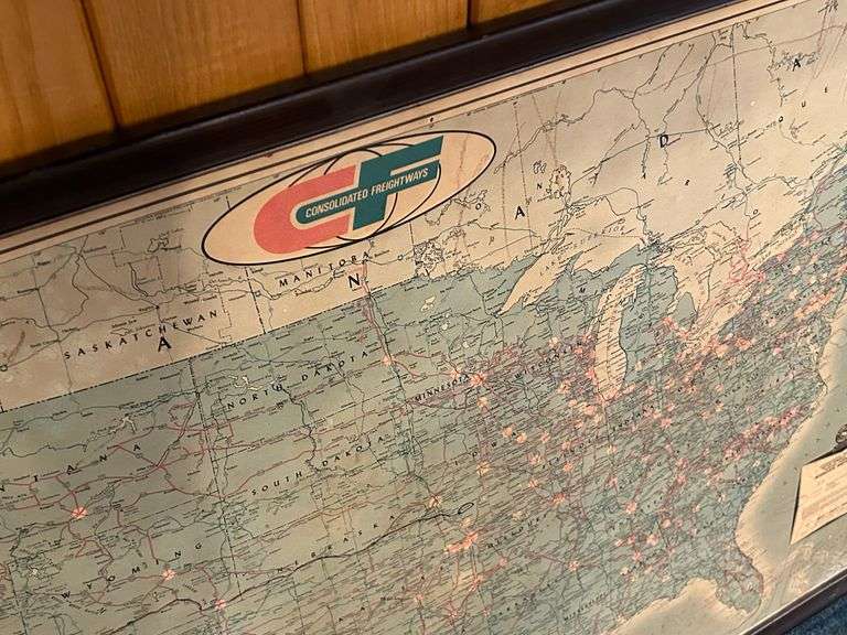 Vintage “Consolidated Freightways” US Map in Frame - Creamer Auction