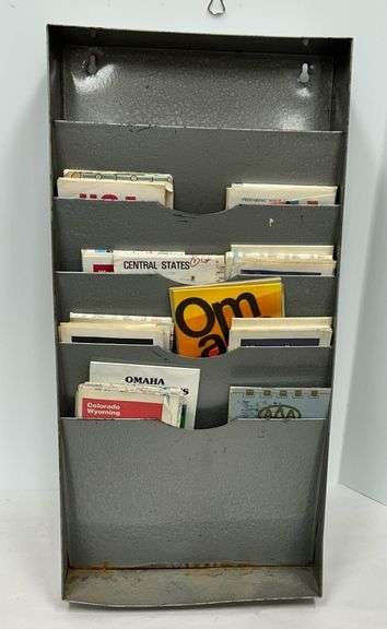 Vintage Metal Map Holder & Maps - Creamer Auction