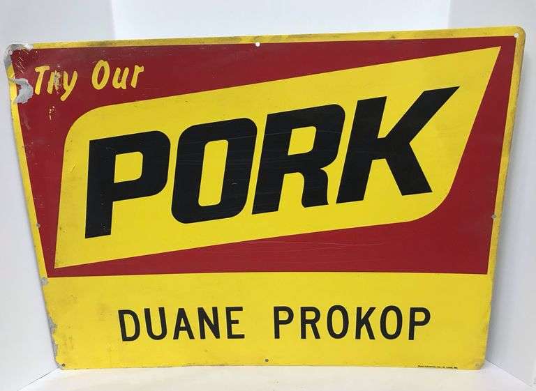 Tin - Try Our Pork - Sign - Kent Feeds - Creamer Auction