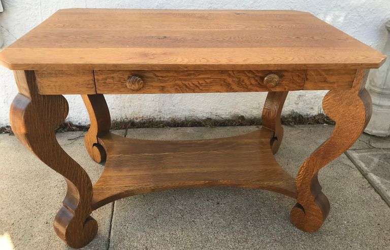 FANCY OAK LIBRARY TABLE-ROOM READY FINISH - Creamer Auction