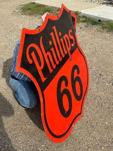 Large “Phillips 66” Double Sided Porcelain Sign - Creamer Auction