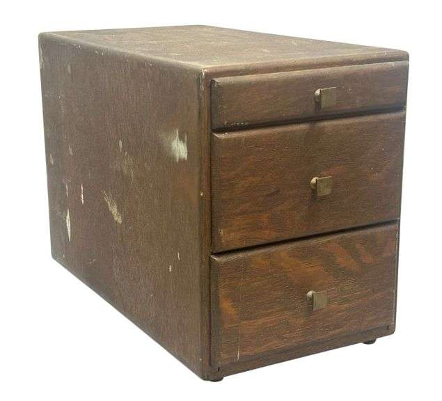 Vintage 3 Drawer Store - Sample Cabinet - Table Top Sized - Creamer Auction