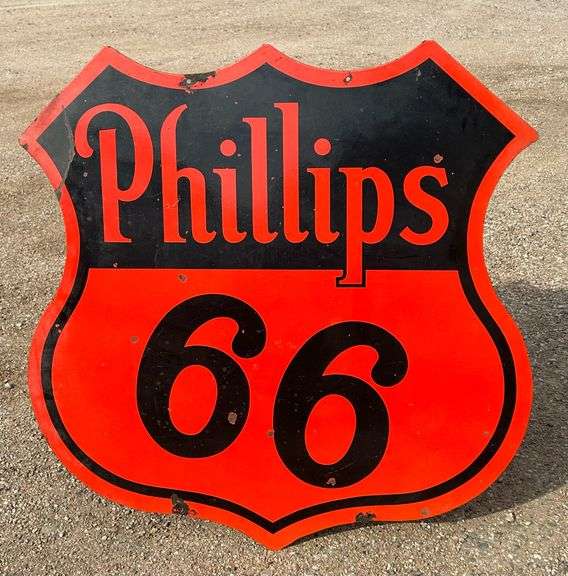 Large “Phillips 66” Double Sided Porcelain Sign - Creamer Auction