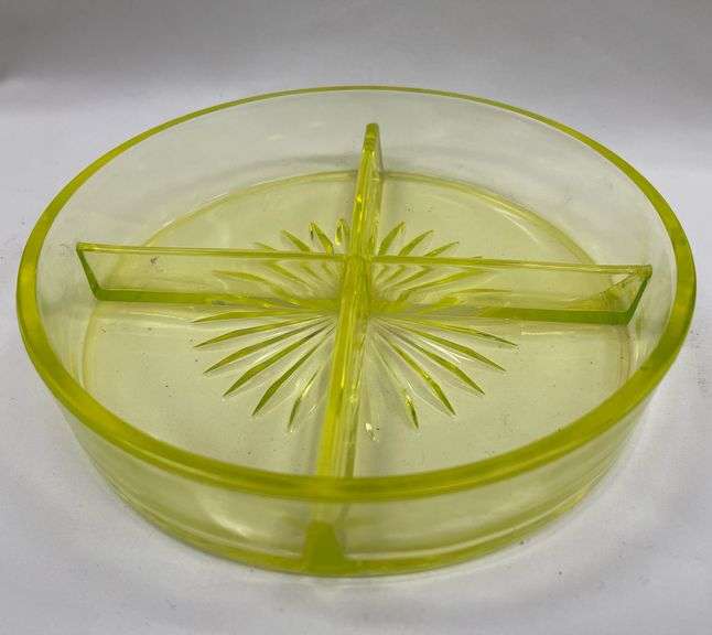 Yellow Divided Candy Dish or Relish Dish - Creamer Auction