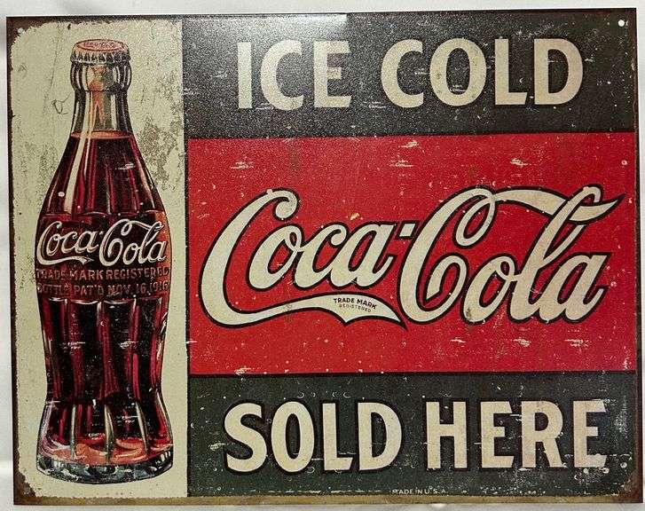Vintage Style Coca-Cola Metal Sign – “Ice Cold Sold Here” 1916 Bottle ...