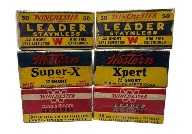 (6x) Vintage Boxes of Winchester Western .22 Short - Creamer Auction