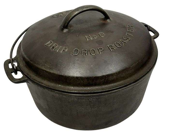 Wagner Ware No. 8 Cast Iron Drip Drop Roaster with Lid & Bail Handle ...