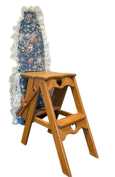 Vintage Wooden Step Stool / Chair / Ironing Board Combination - Creamer ...