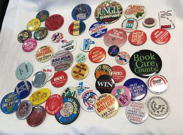 Large Collection of Pin Back Buttons - Creamer Auction