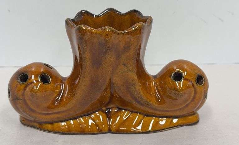 Van Briggle Flower Frog in Brown Glaze - Creamer Auction