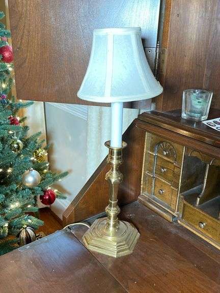 Brass Candlestick Lamp with Shade, Untested, See Photos for ...