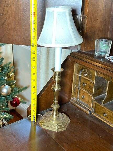 Brass Candlestick Lamp with Shade, Untested, See Photos for ...