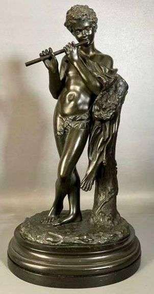 Bronze Sculpture “Man Playing Flute” - Coastal Downsizing LLC