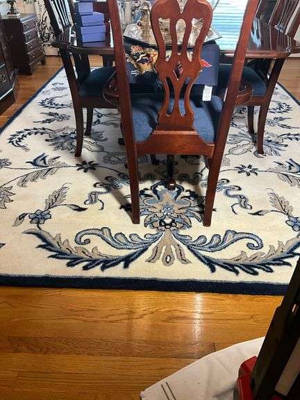 Jaipur Blue and White Wool Area Rug, 8’ x 11’ - Coastal Downsizing LLC