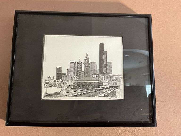 Patrick T Kerr Pen & Ink Drawing of King Street Station in Seattle, 10. ...