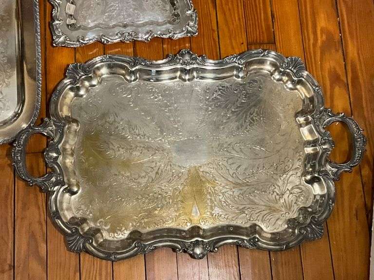 Three-Piece Set of Silver Serving Trays - Coastal Downsizing LLC