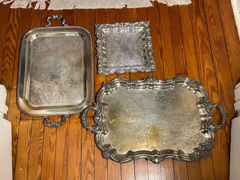 Three-Piece Set of Silver Serving Trays - Coastal Downsizing LLC